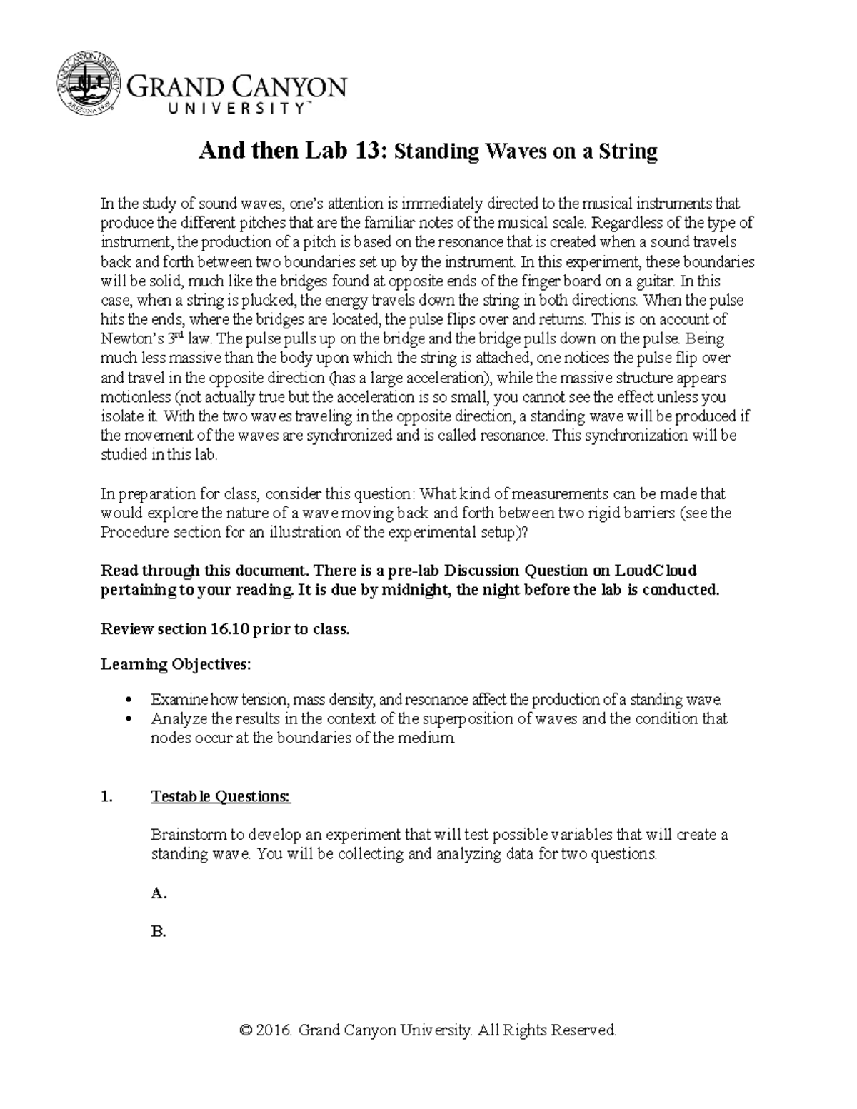 PHY-111L-RS-Lab13 Standing Wavesona String - And then Lab 13: Standing Waves on a String In the ...