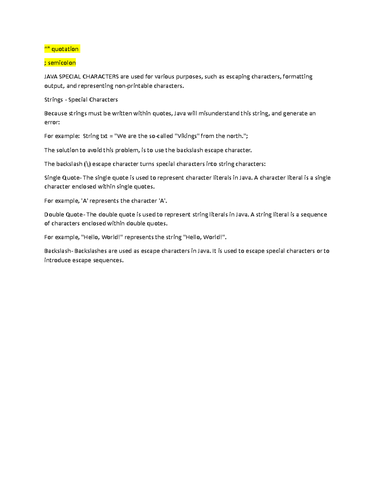 Presentation IN OOP - N/A - “” quotation ; semicolon JAVA SPECIAL ...