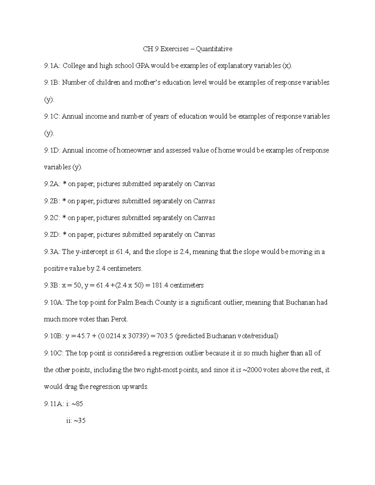 CH 9 Exercises - CH 9 Agresti Textbook - CH 9 Exercises – Quantitative 9: College and high ...