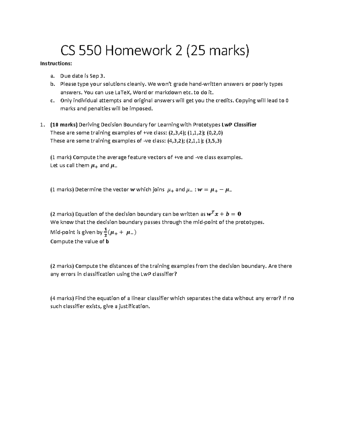 Theory Homework 2 - Practice tutorial shared by professor - CS 550 Homework 2 (25 marks) - Studocu