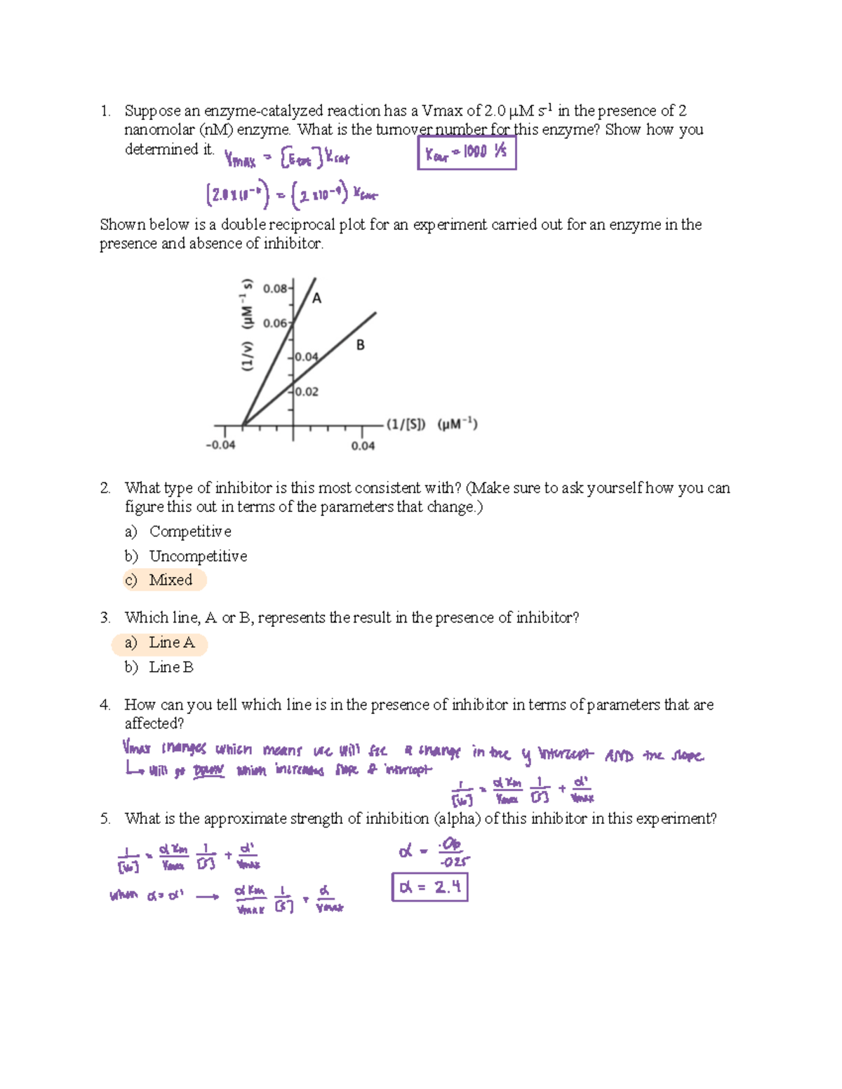 Biochem Assn 3-7 - In Class Work Tifft - Suppose an enzyme-catalyzed ...