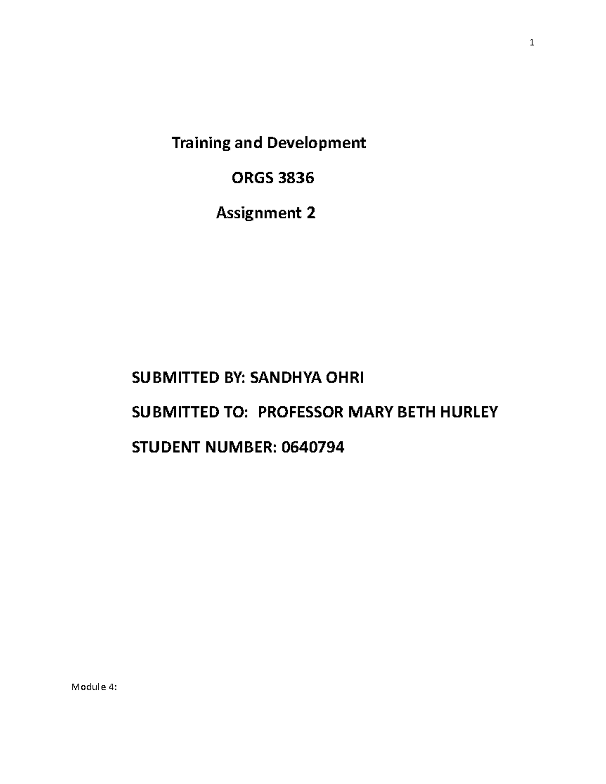 Training assignment 2 - ORGS 3836 - Nipissing - Studocu