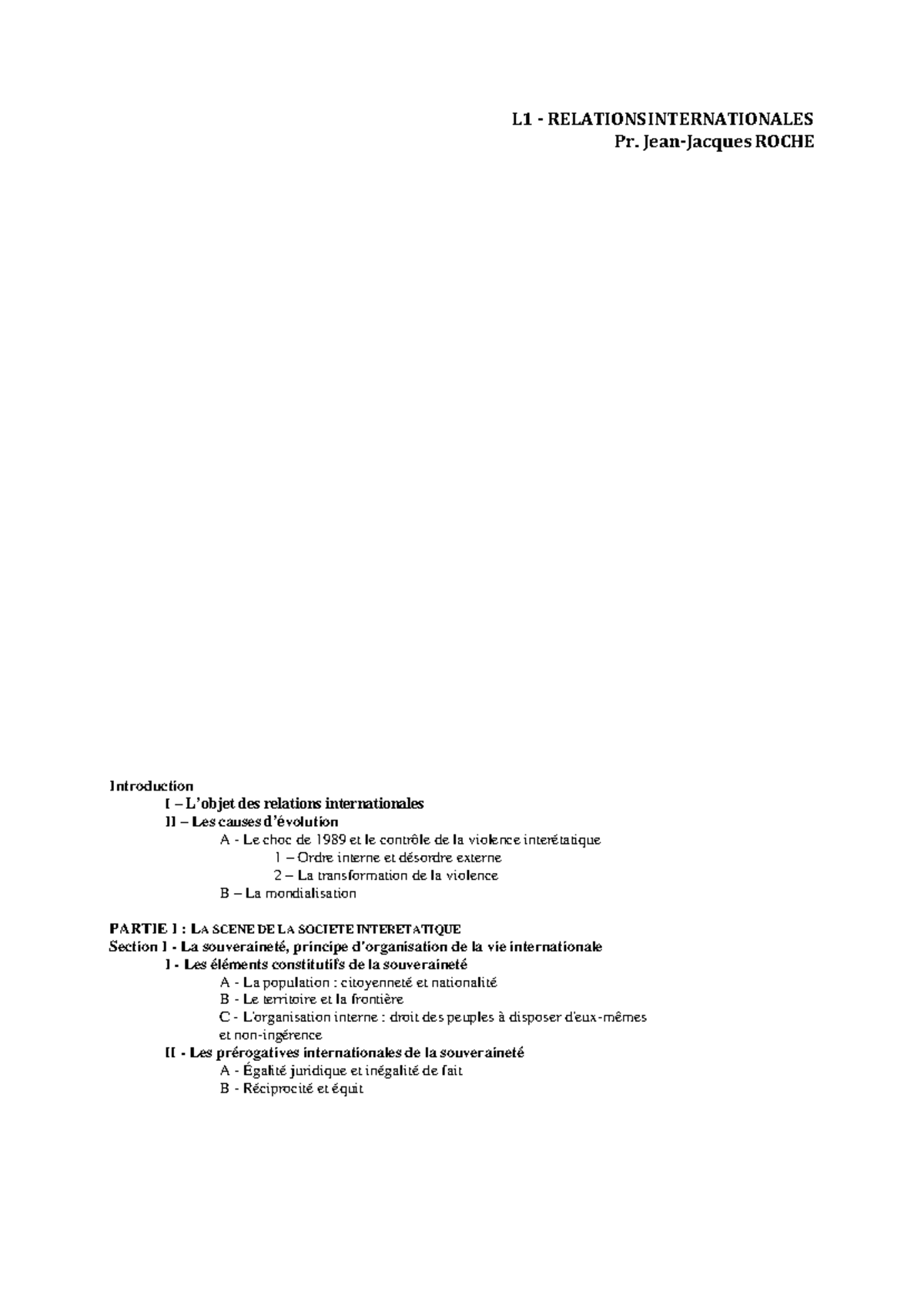Plan du cours RI - Jean-Jacques ROCHE - L1 - RELATIONS INTERNATIONALES ...