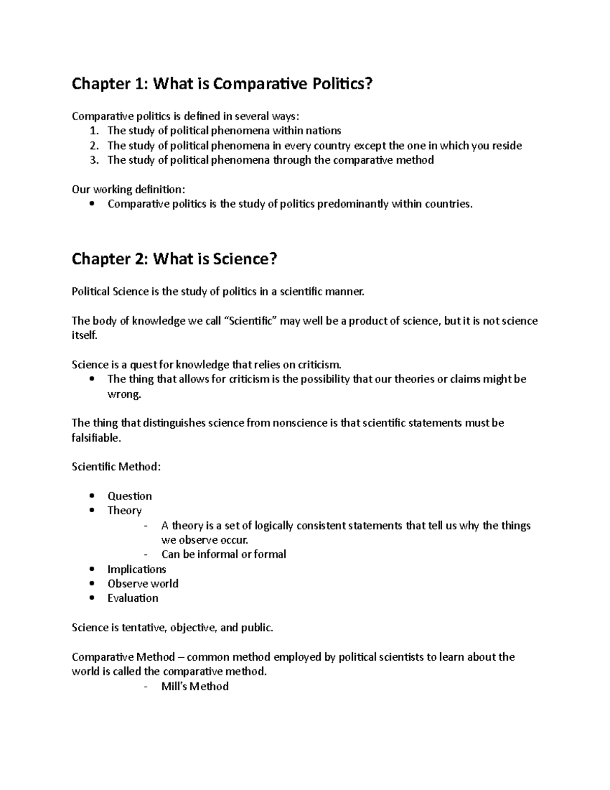 CPO 2002 Exam 1 Study Guide - Chapter 1: What is Comparative Politics ...