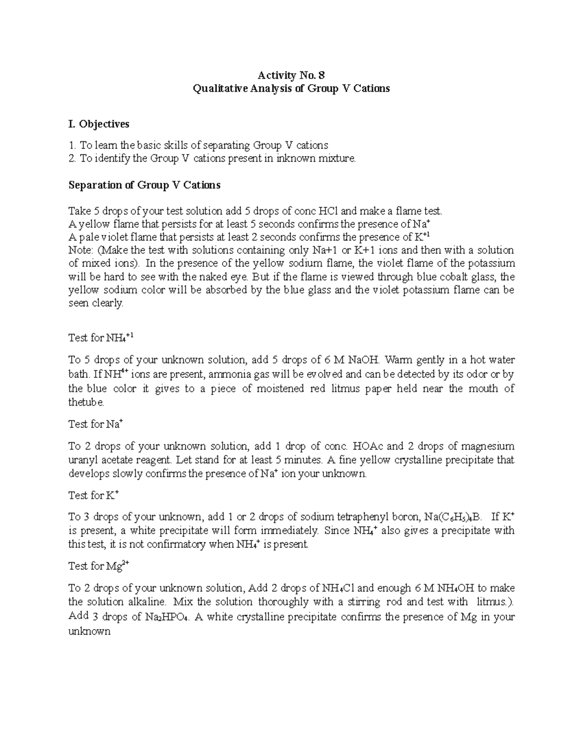 Lab Activity 8 Sheet - pat - Activity No. 8 Qualitative Analysis of ...