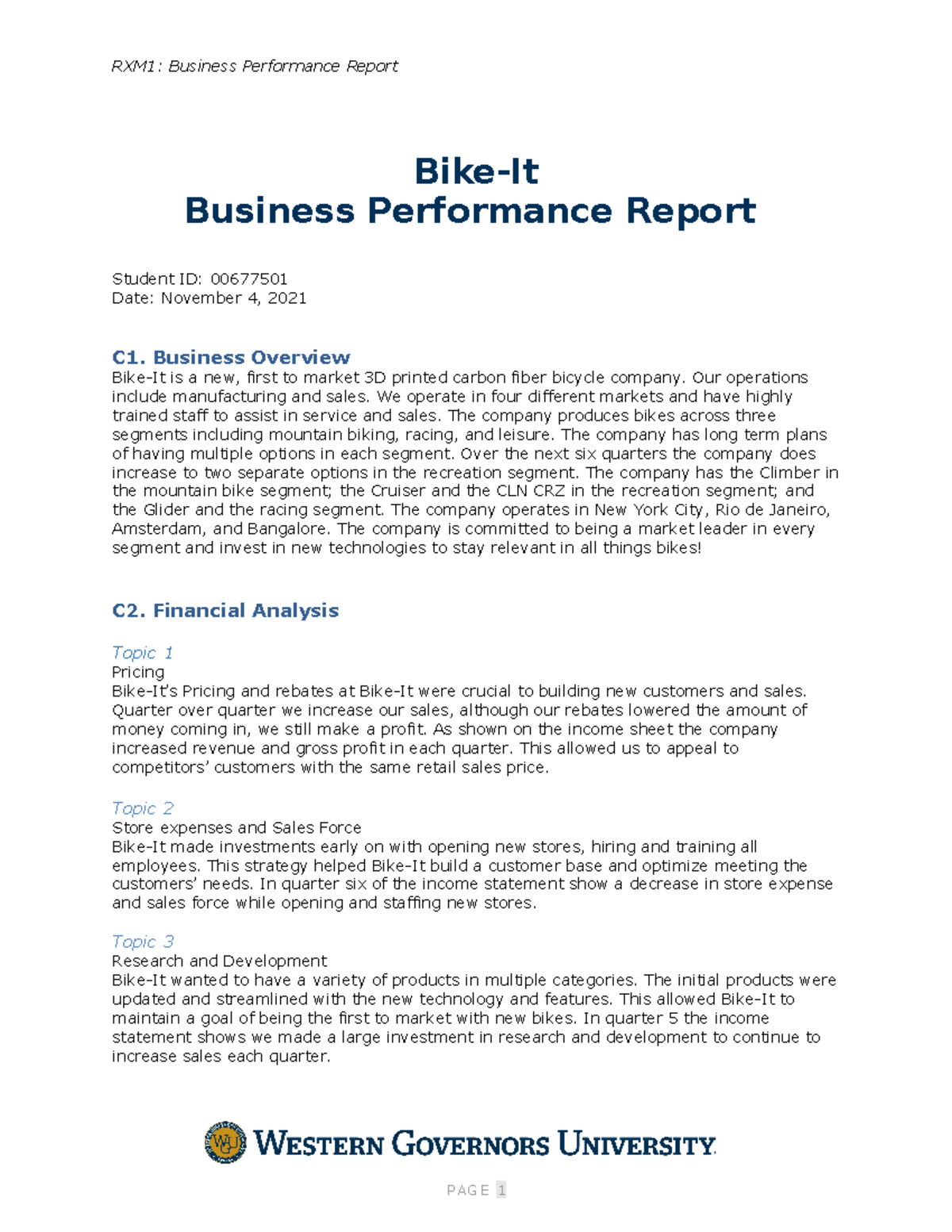 Business Core Capstone Business Performance Report - RXM1: Business ...