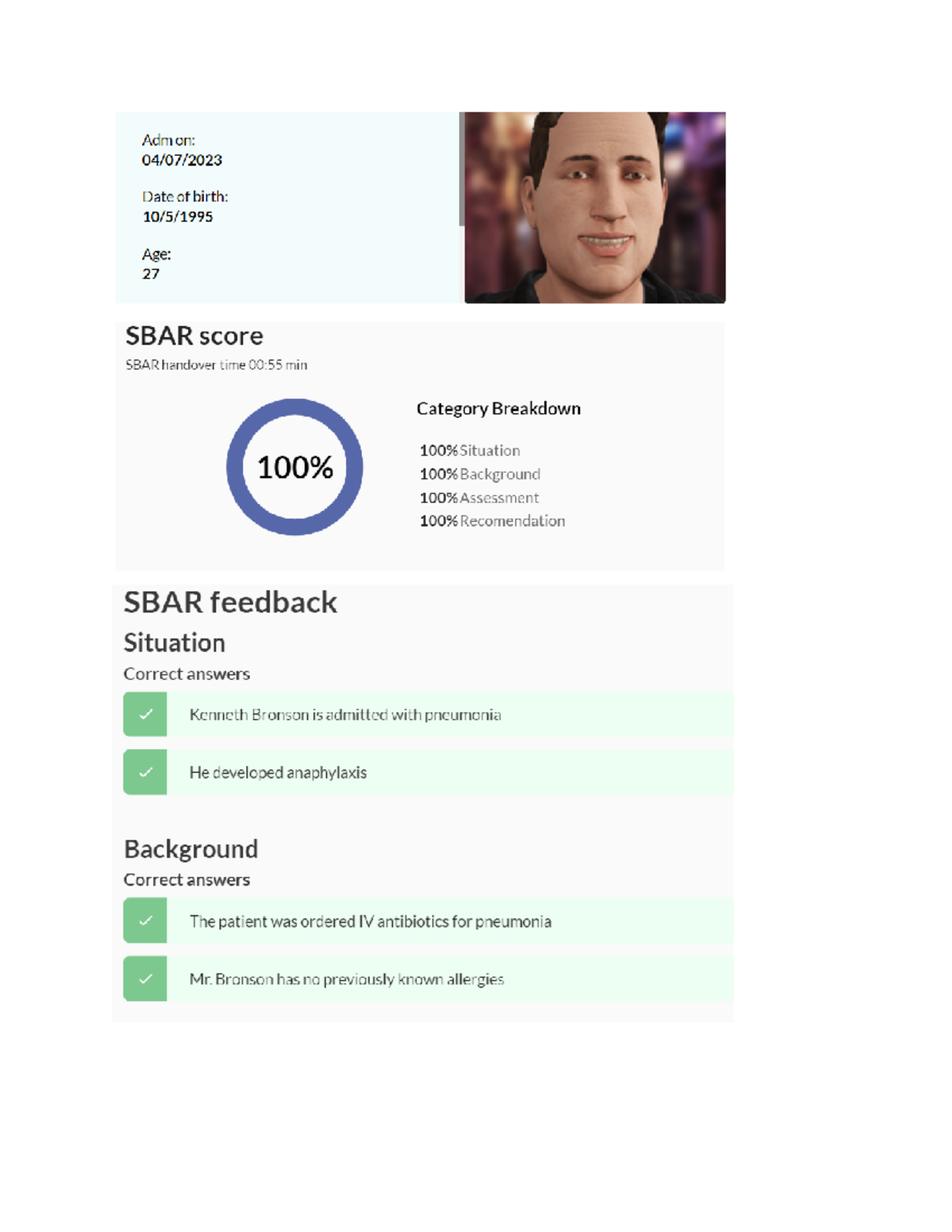 Kenneth Bronson SBAR - Vsim assessment - NUR213 - Studocu