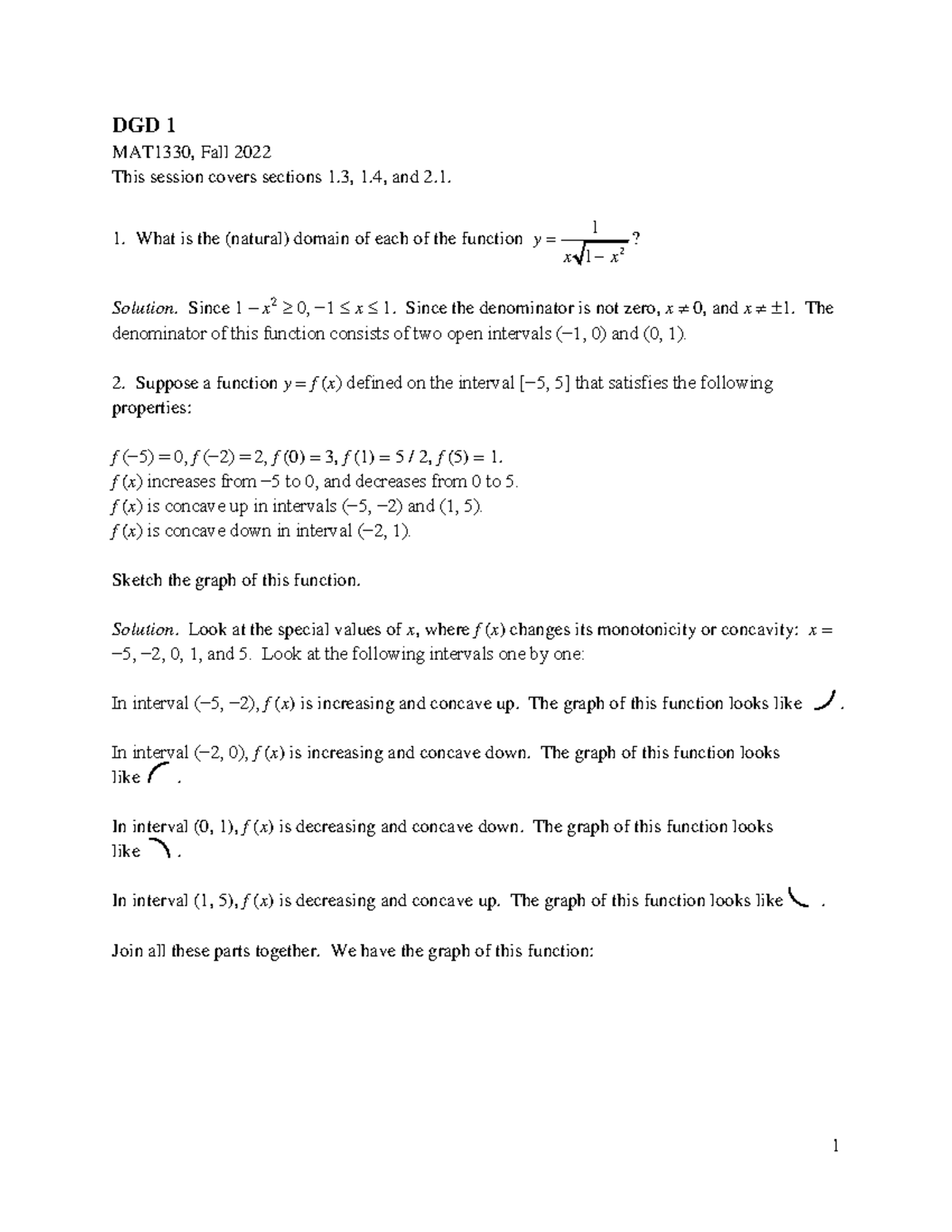 DGD 1 - DGD 1 Questions - DGD 1 MAT1330, Fall 2022 This session covers ...