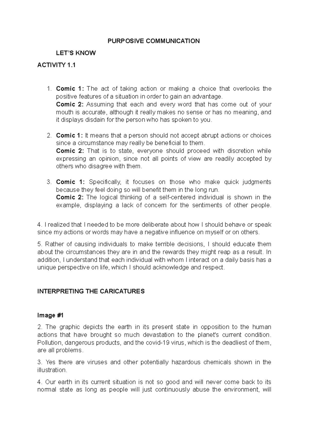 Interpreting Caricatures& Comics - PURPOSIVE COMMUNICATION LET’S KNOW ...