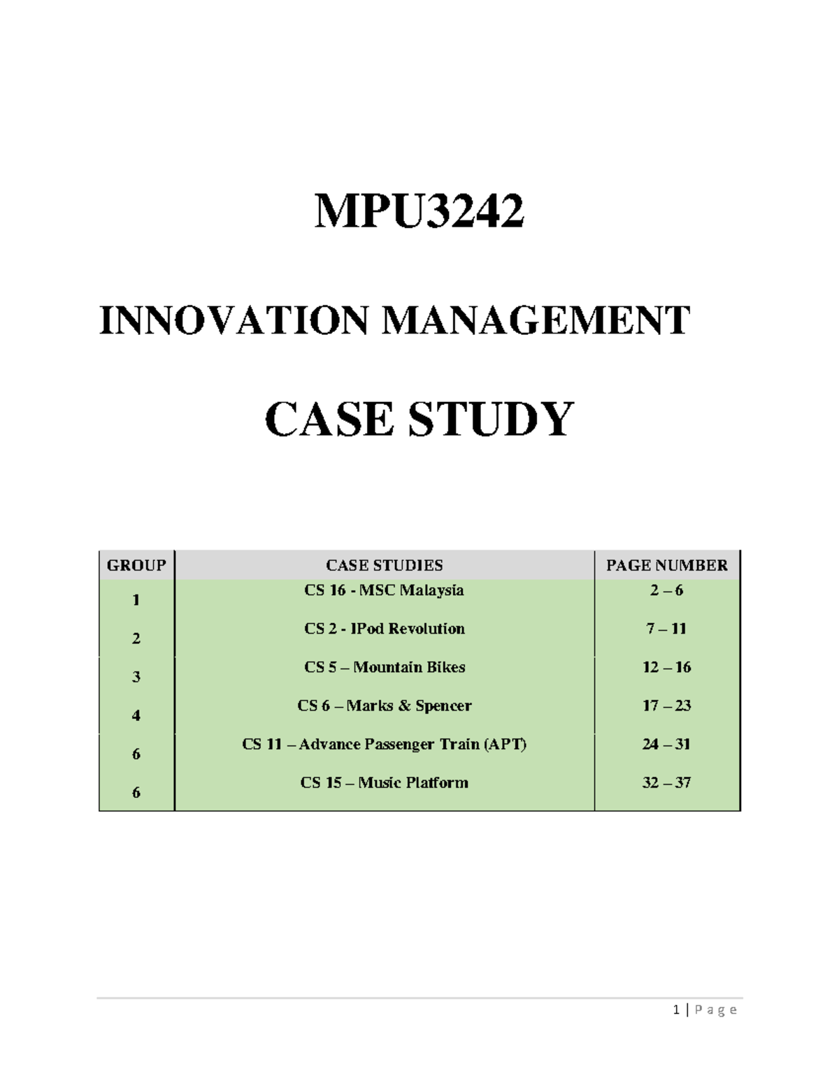 I.M Case Study (July2021) - MPU INNOVATION MANAGEMENT CASE STUDY GROUP ...
