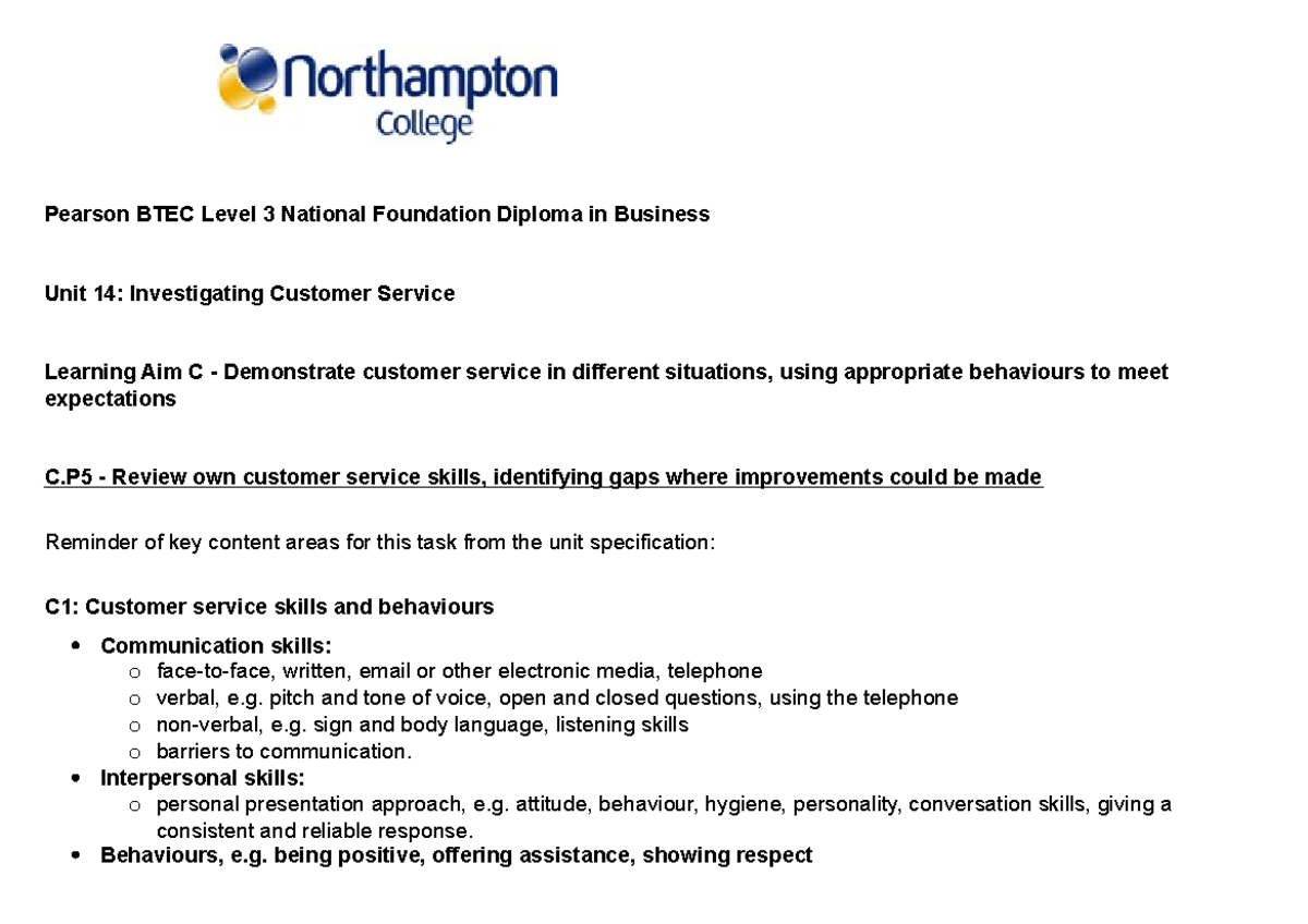 2 C.P5 assignment task - parts 1 2 - Pearson BTEC Level 3 National ...