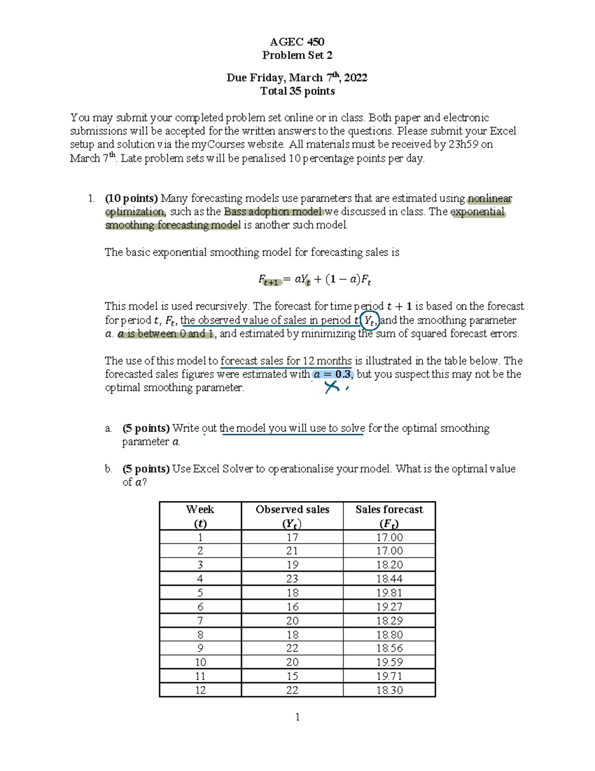 AGEC 450 Problem Set 2 - Both paper and electronic submissions will be ...