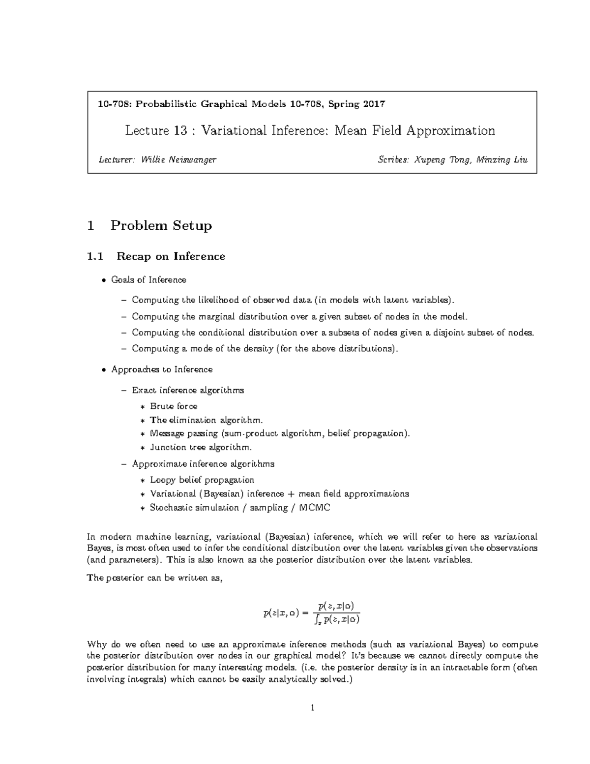 10708-scribe-lecture 13 - 10-708: Probabilistic Graphical Models 10-708 ...