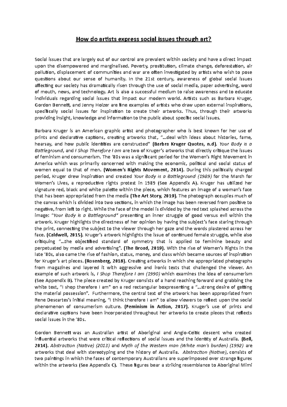 Art Final - assessment 1 - How do artists express social issues through ...