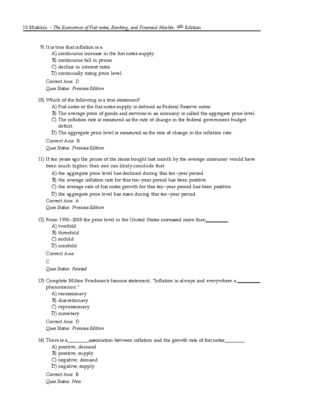 Economics of Money, Banking, and Financial Markets TEST BANK (9th ...