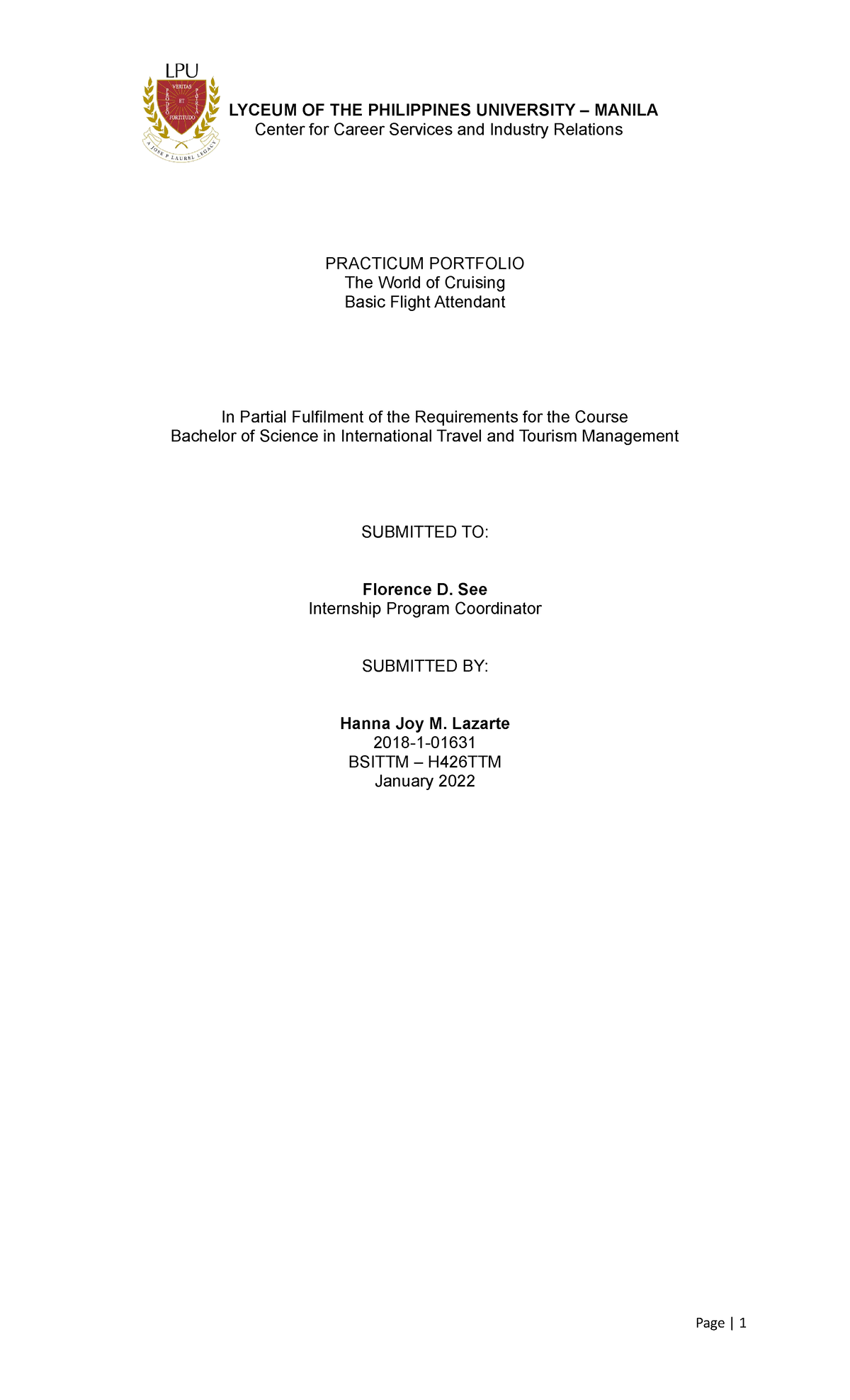 Practicum- Portfolio - Hanna Joy M Lazarte - LYCEUM OF THE PHILIPPINES ...