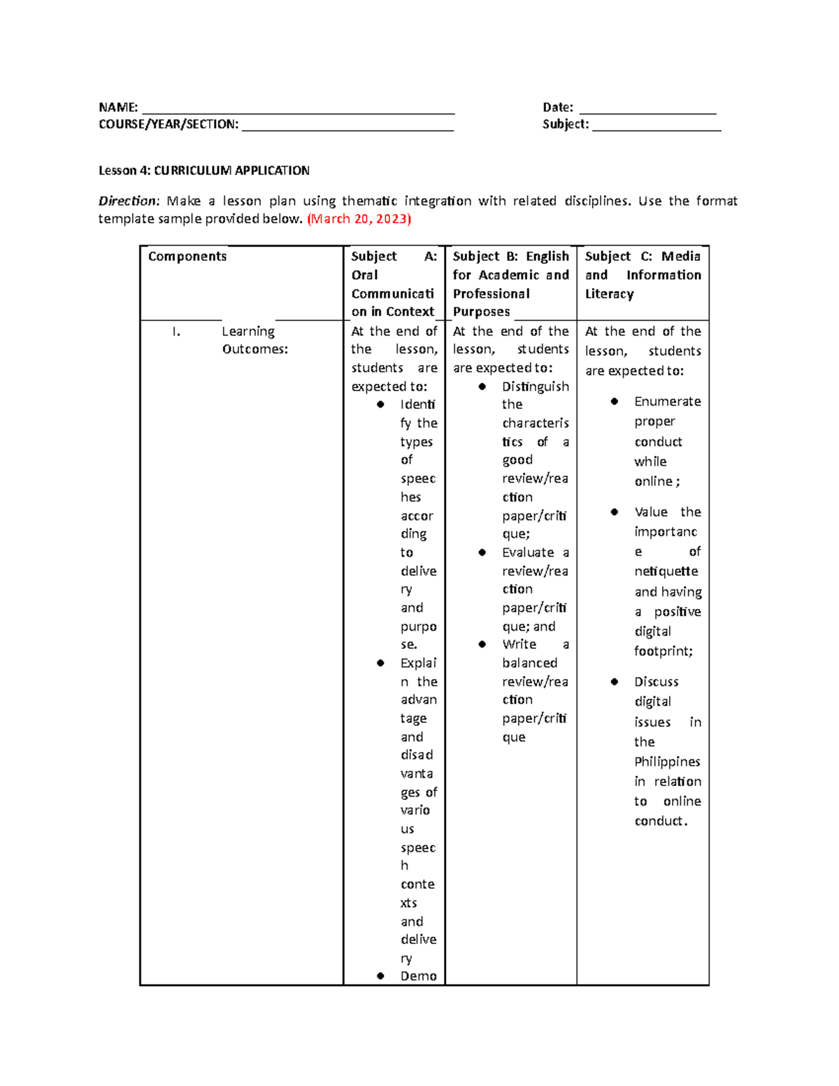 Lesson 4 CURR APP Lesson PLAN - NAME ...