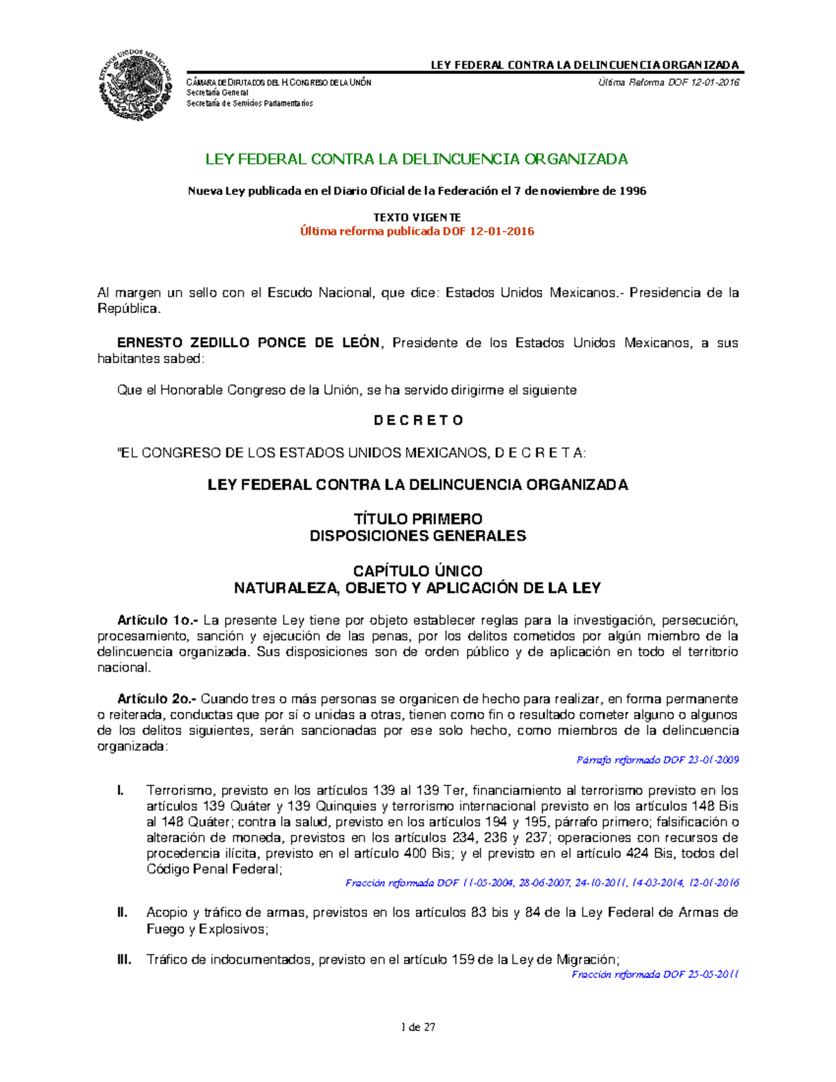 Ley federal contra delincuencia organizada - C¡MARA DE DIPUTADOS DEL H. CONGRESO DE LA UNI”N ...