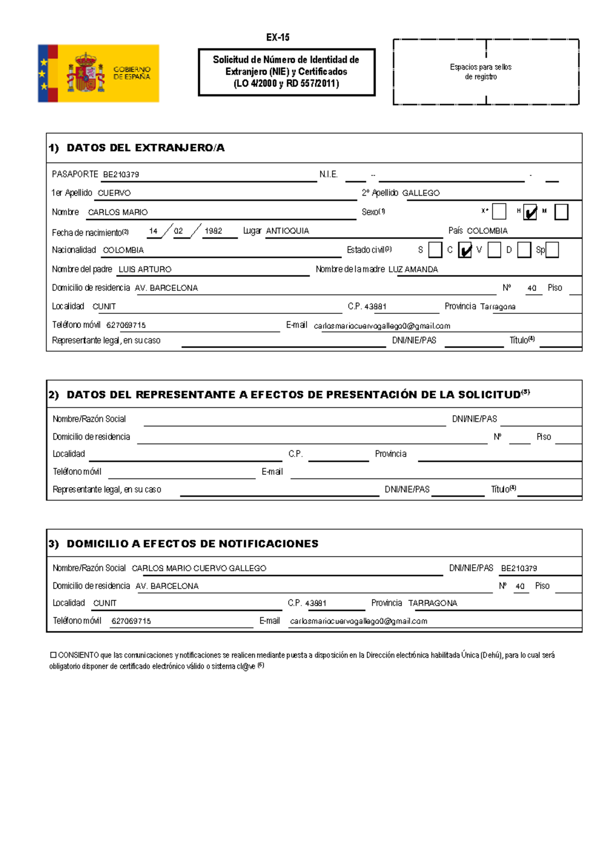 15-Formulario NIE y certificados - Solicitud de Número de Identidad de ...