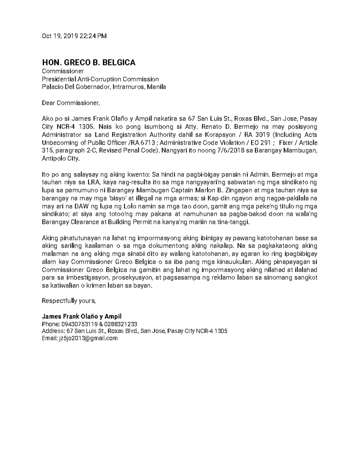 Presidential Anti-Corruption Commission (TJC) Ampil Estate ...