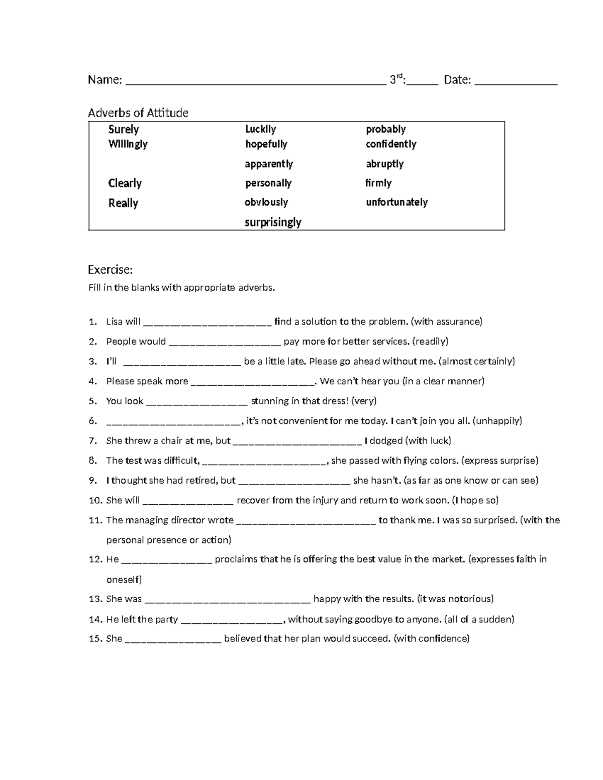 Adverbs of attitude - Name: _________________________________________ 3 ...