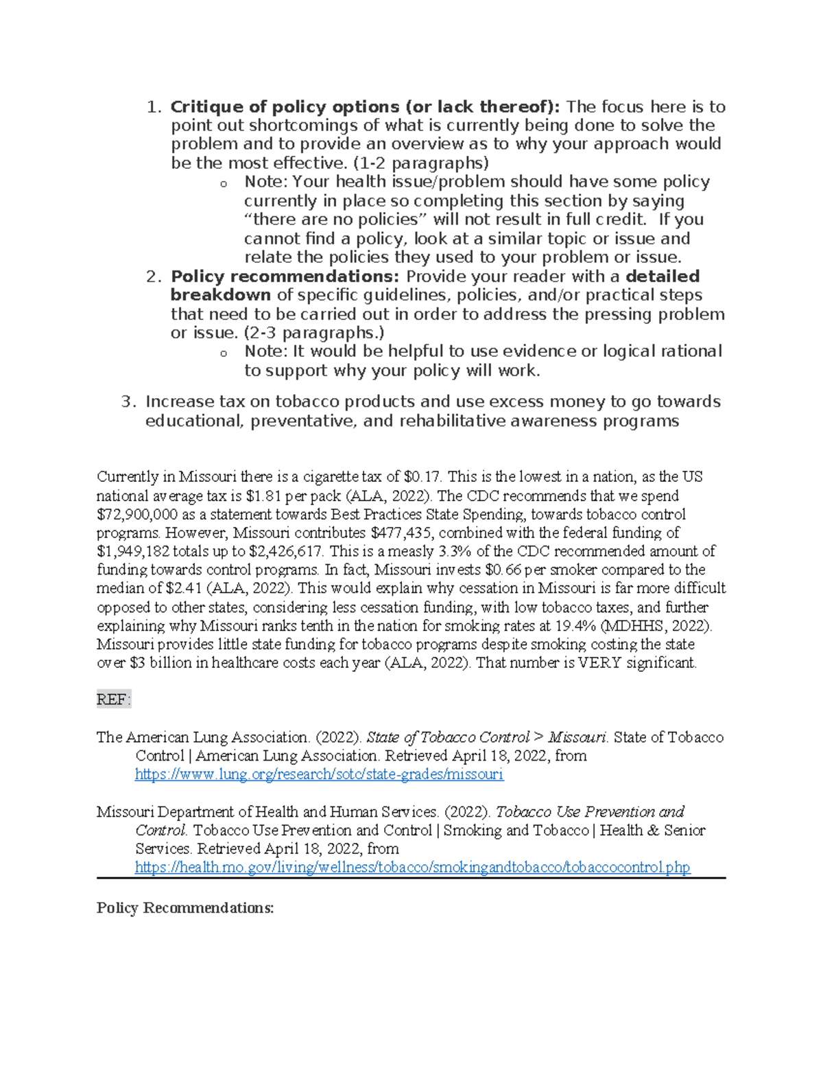 Policy Proposal Draft - Critique of policy options (or lack thereof ...