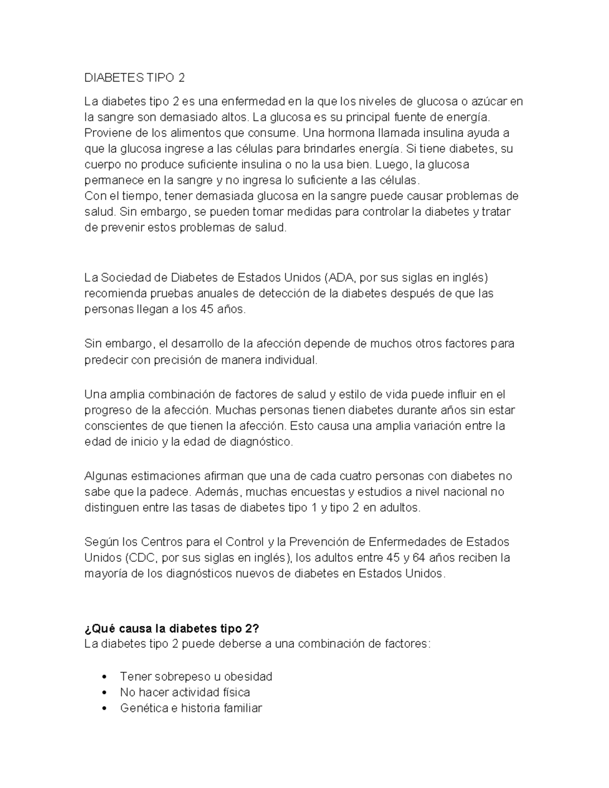 Diabetes TIPO 2 - gghghg - DIABETES TIPO 2 La diabetes tipo 2 es una ...