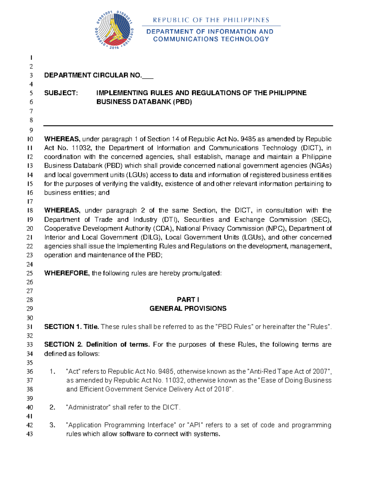Implementing Rules and Regulations of the Philippine Business Databank ...