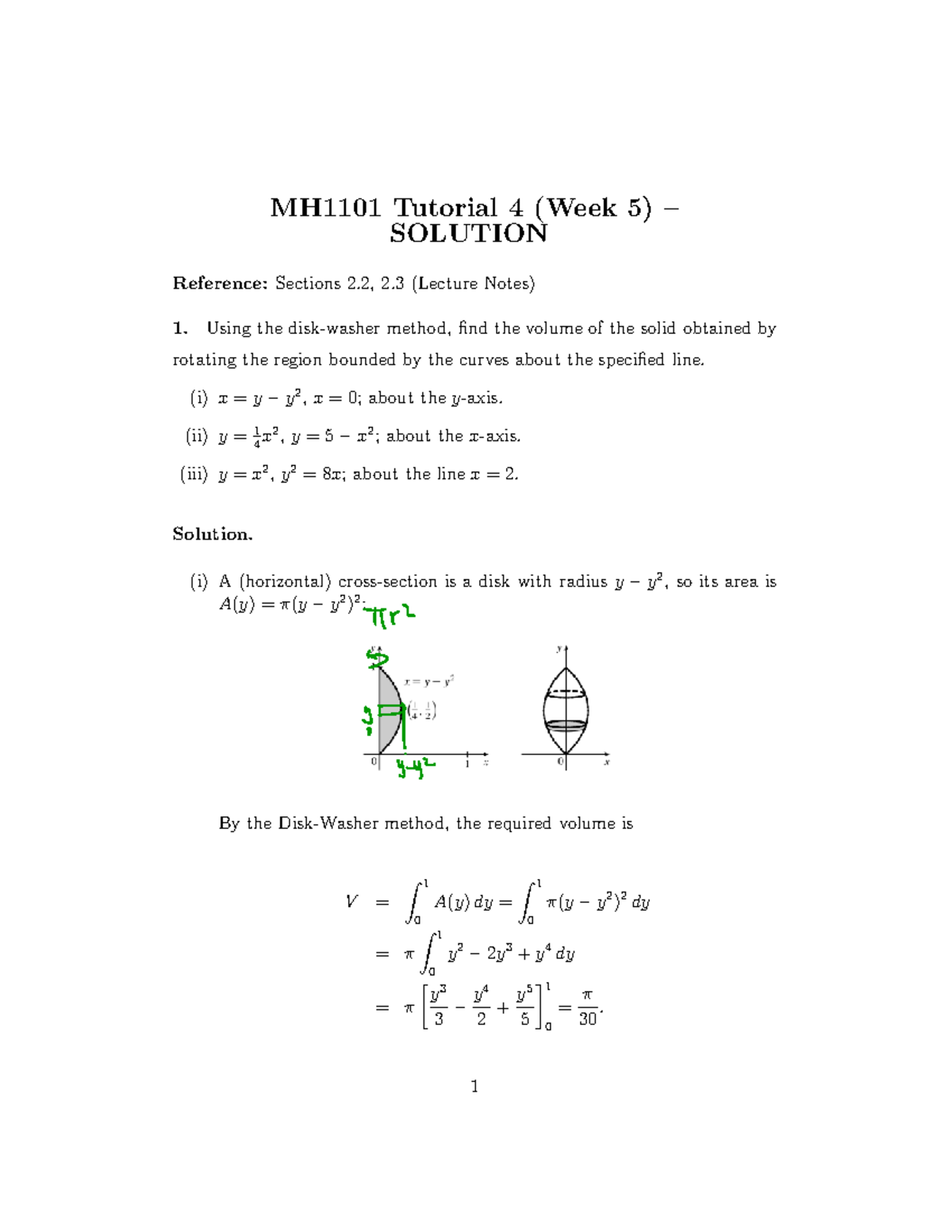 Tutorial 4 Solutions - calculus assign - MH1101 Tutorial 4 (Week 5) – SOLUTION Reference ...