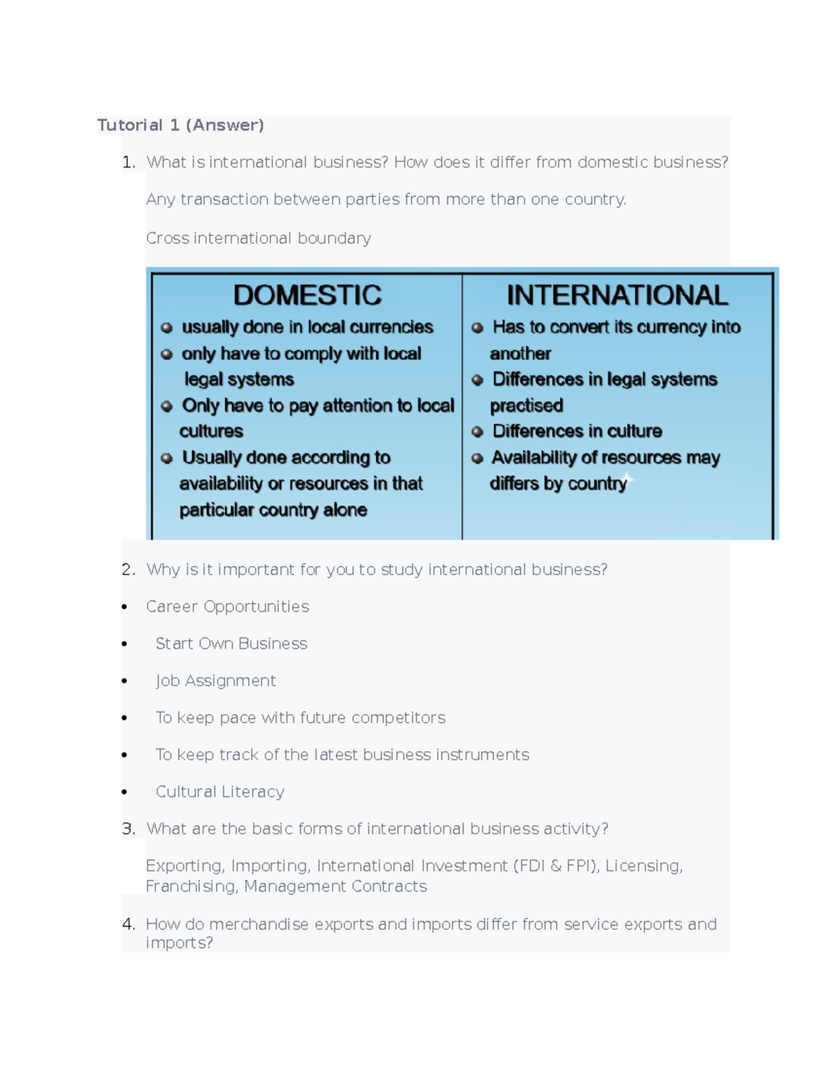 Tutorial 1 answer - Tutorial 1 (Answer) 1. What is international ...