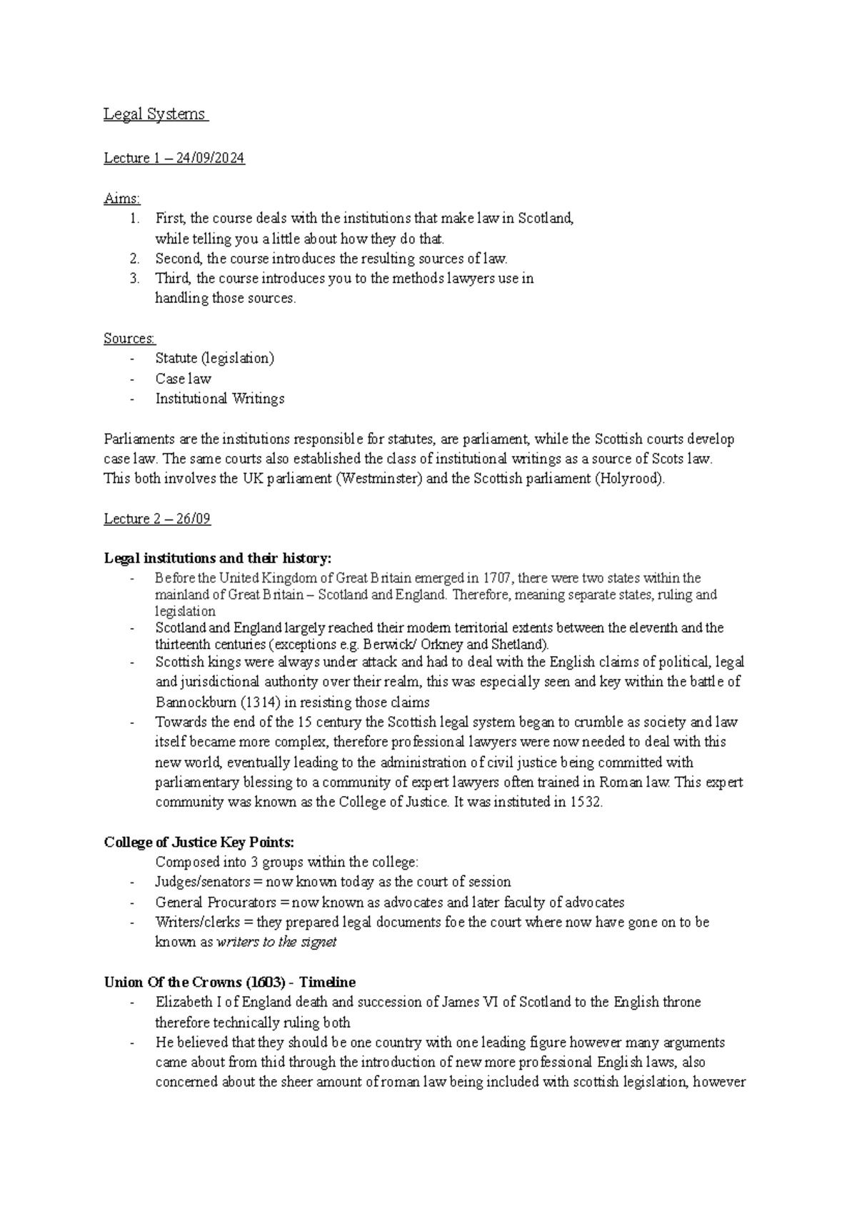 Legal systems - general oversight of lecture notes - Legal Systems ...