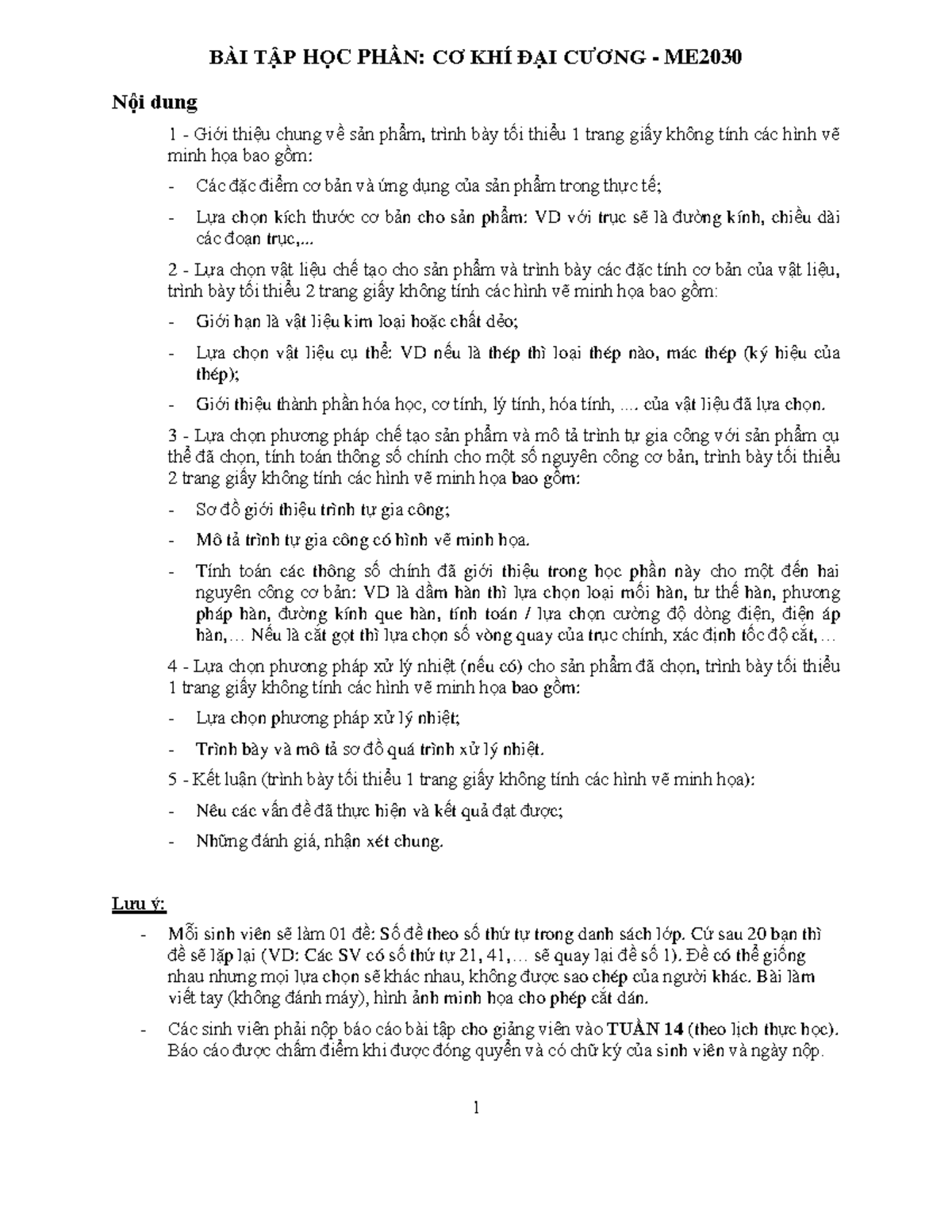Bài tập Cơ khí đại cương - ME2030 - I HỌC PHẦN: CƠ KHÍ ĐẠI CƯƠNG - ME N 1 - , : - ; - L a ch n ...