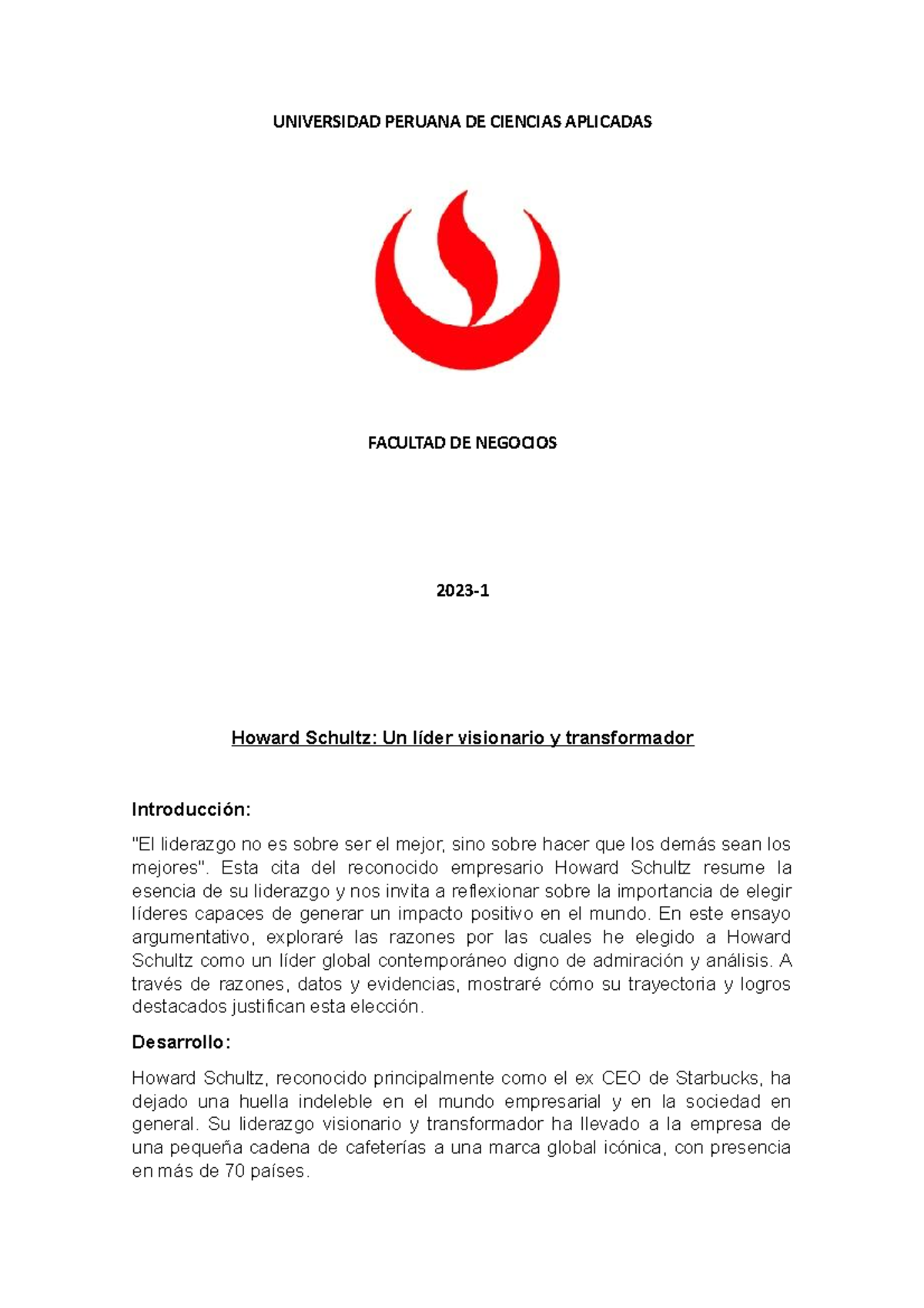 PRESENTACION PERSONAL - Howard Schultz - UNIVERSIDAD PERUANA DE ...
