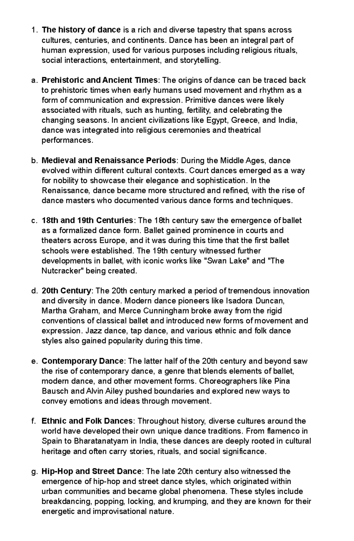 History OF Dance - this is just an assignment - The history of dance is ...