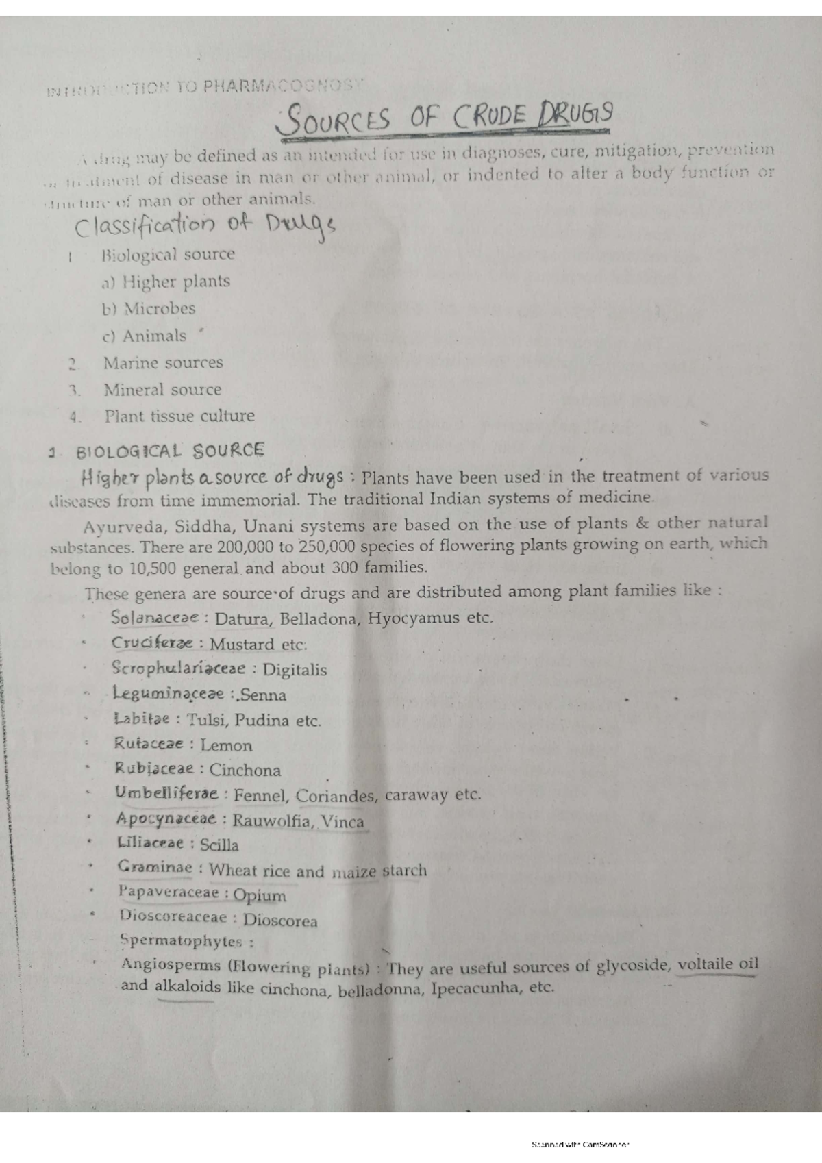 Sources of cride drugs ; Pharmacognosy - Pharmacy - Studocu
