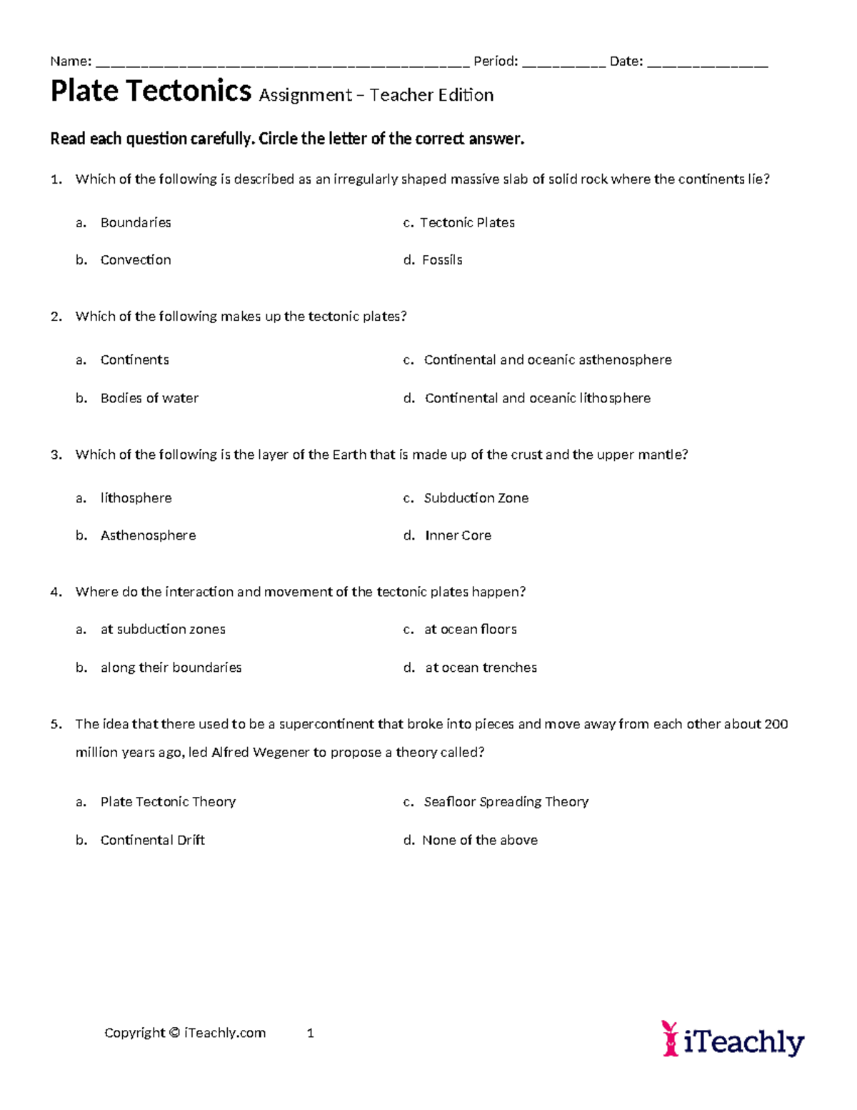 5 3 Assignment TE Plate Tectonics - Plate Tectonics Assignment ...