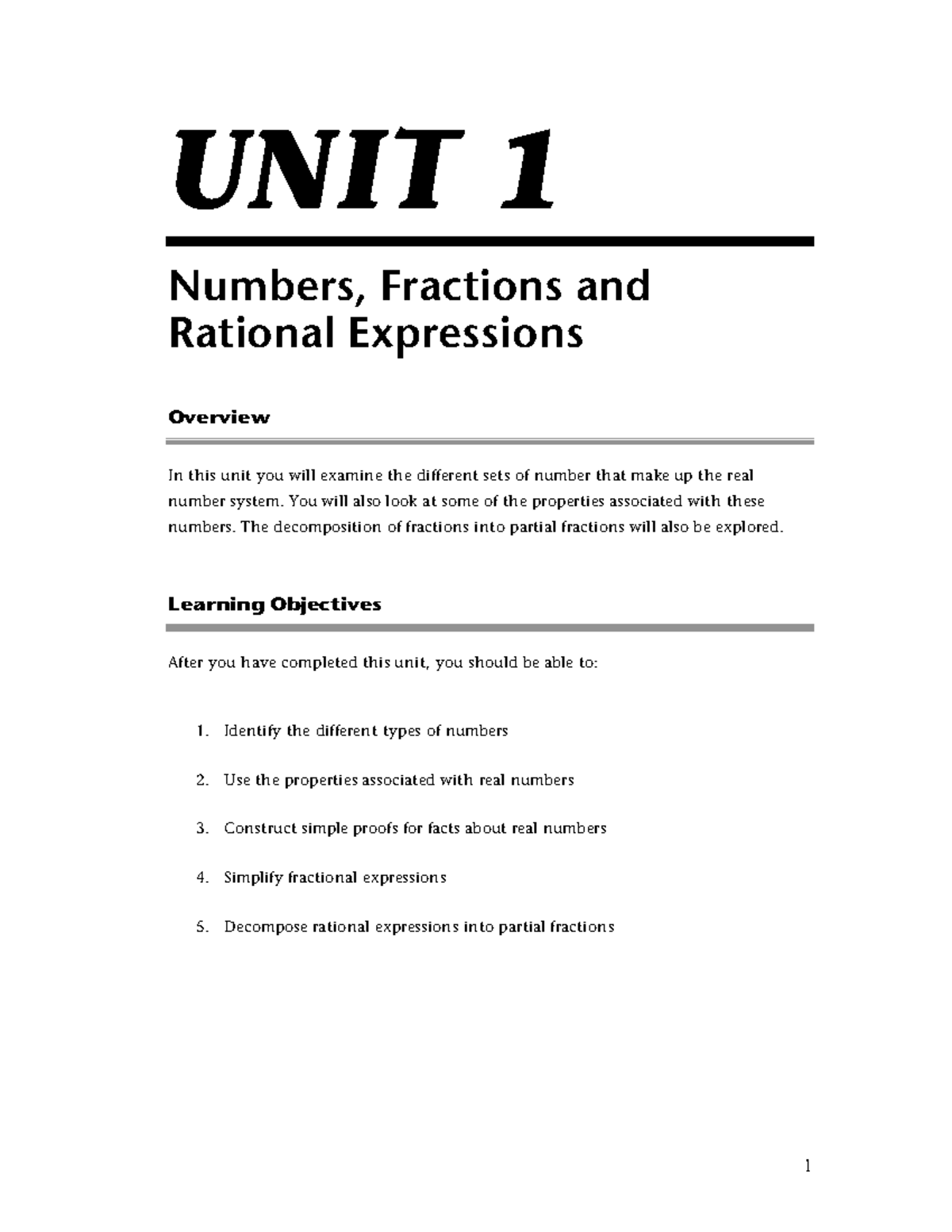 Unit1 - Notes on Partial Fractions. - UNIT 1 Numbers, Fractions and ...