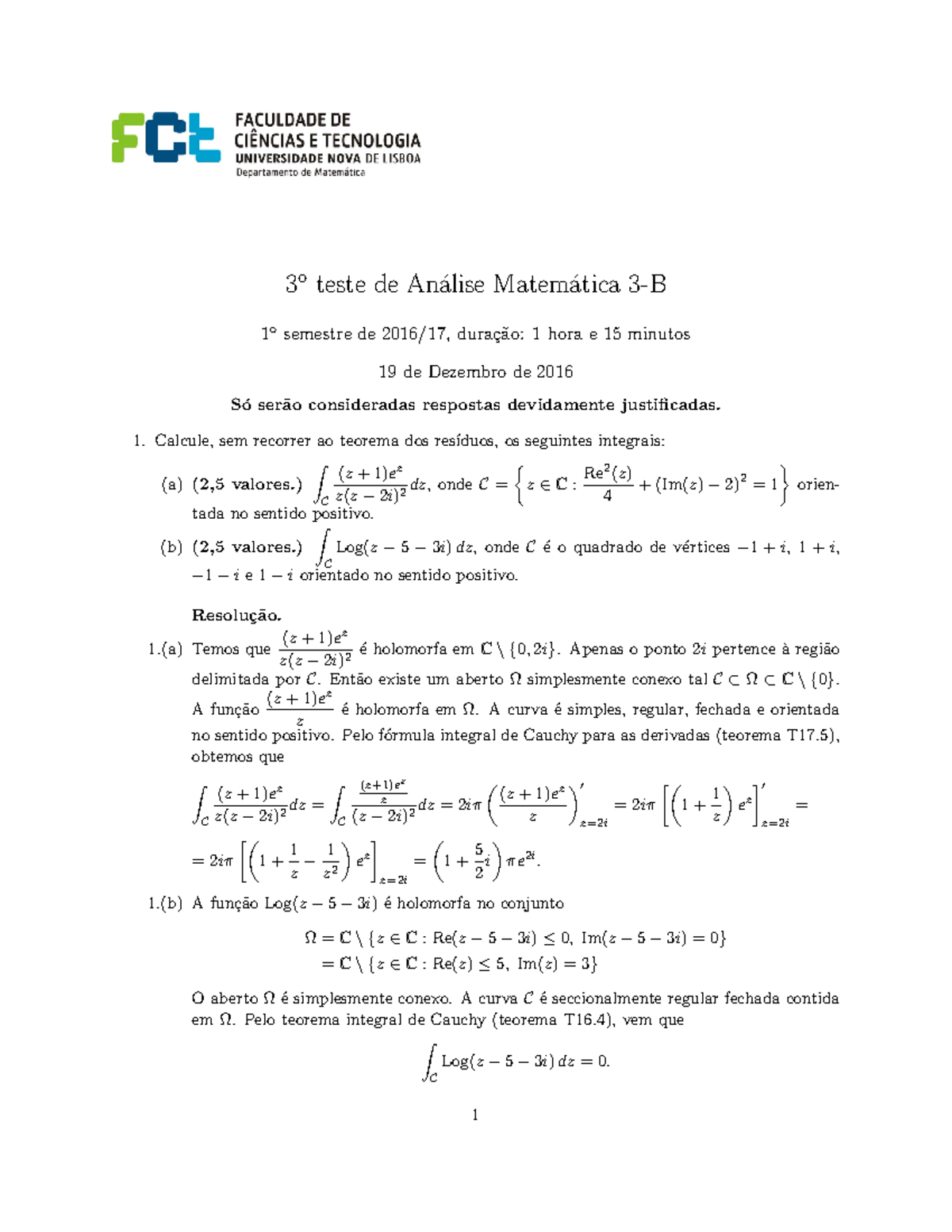 Am3b 16 17 1sem Teste 3 Resolucao 3 O Teste De An ́alise Matem ́atica