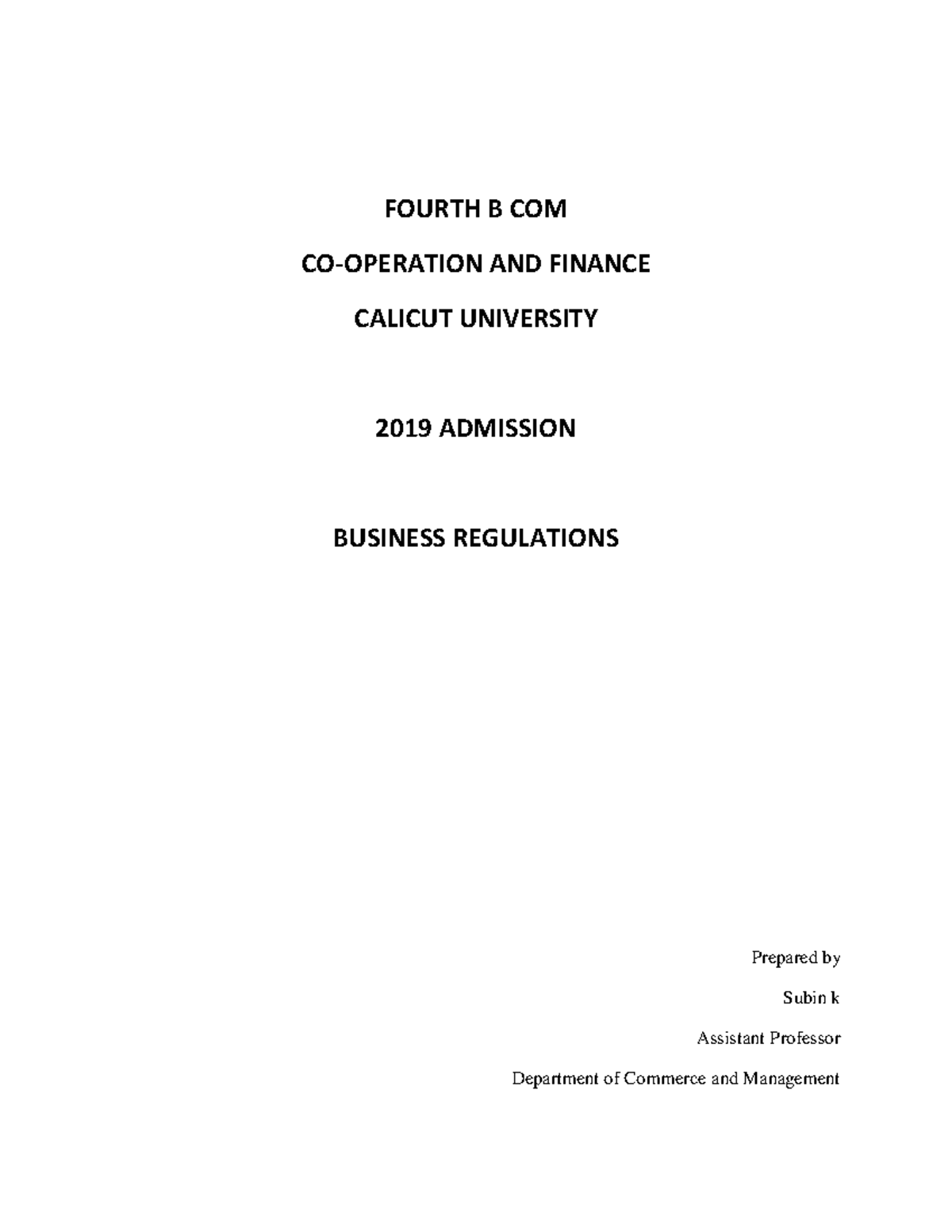 Business Regulation - All chapters Important summary - FOURTH B COM CO ...