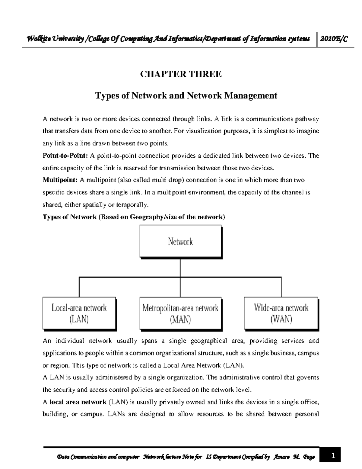Chapter four lecture note - CHAPTER THREE Types of Network and Network ...