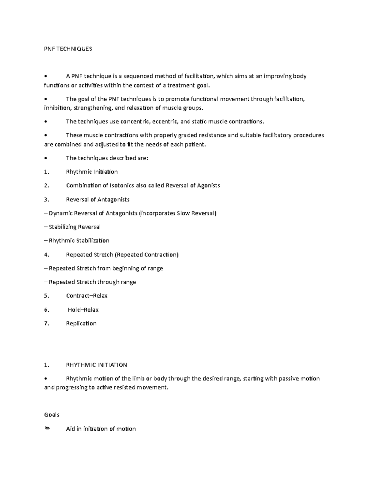 Proprioceptive neuromuscular facilitation - PNF TECHNIQUES A PNF ...
