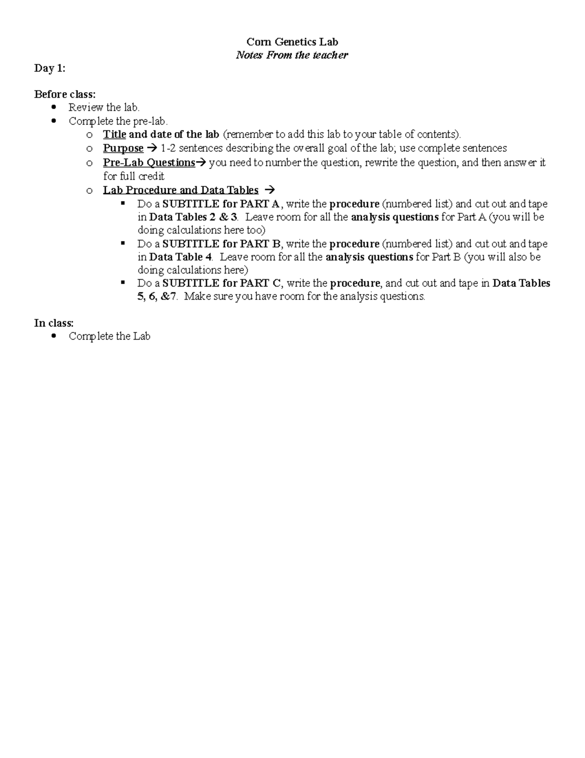 Corn Genetics Lab - Hey - BIOL 1P91 - Brocku - Studocu
