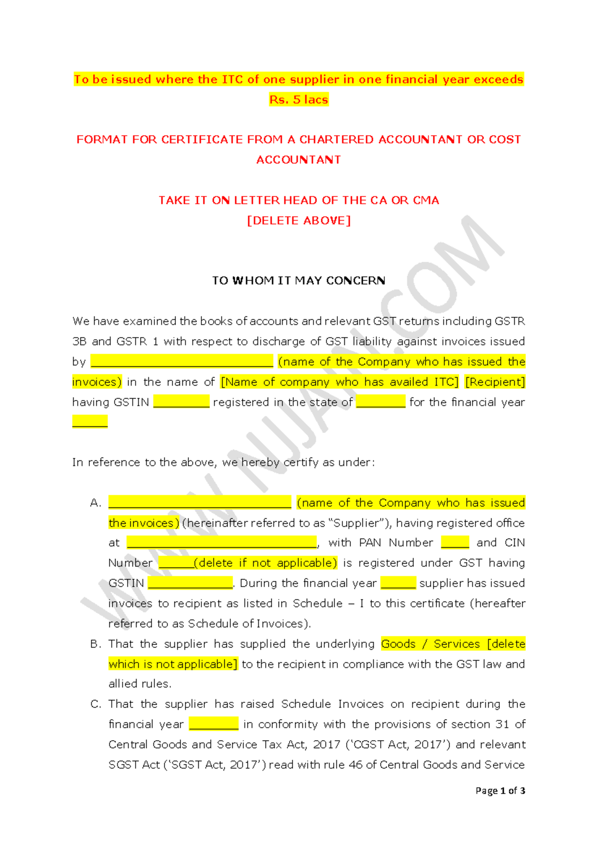 Draft CA Certificate 3B vs 2A Mismatch - Page 1 of 3 To be issued where ...