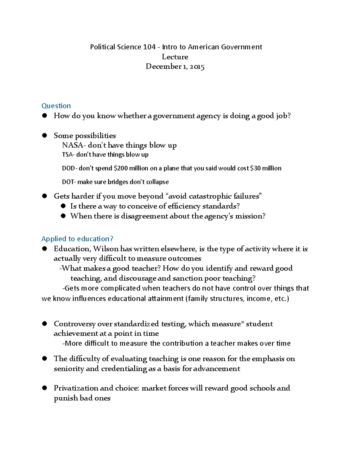 Lecture+Outline+December+1 - Political Science 104 Intro to American ...