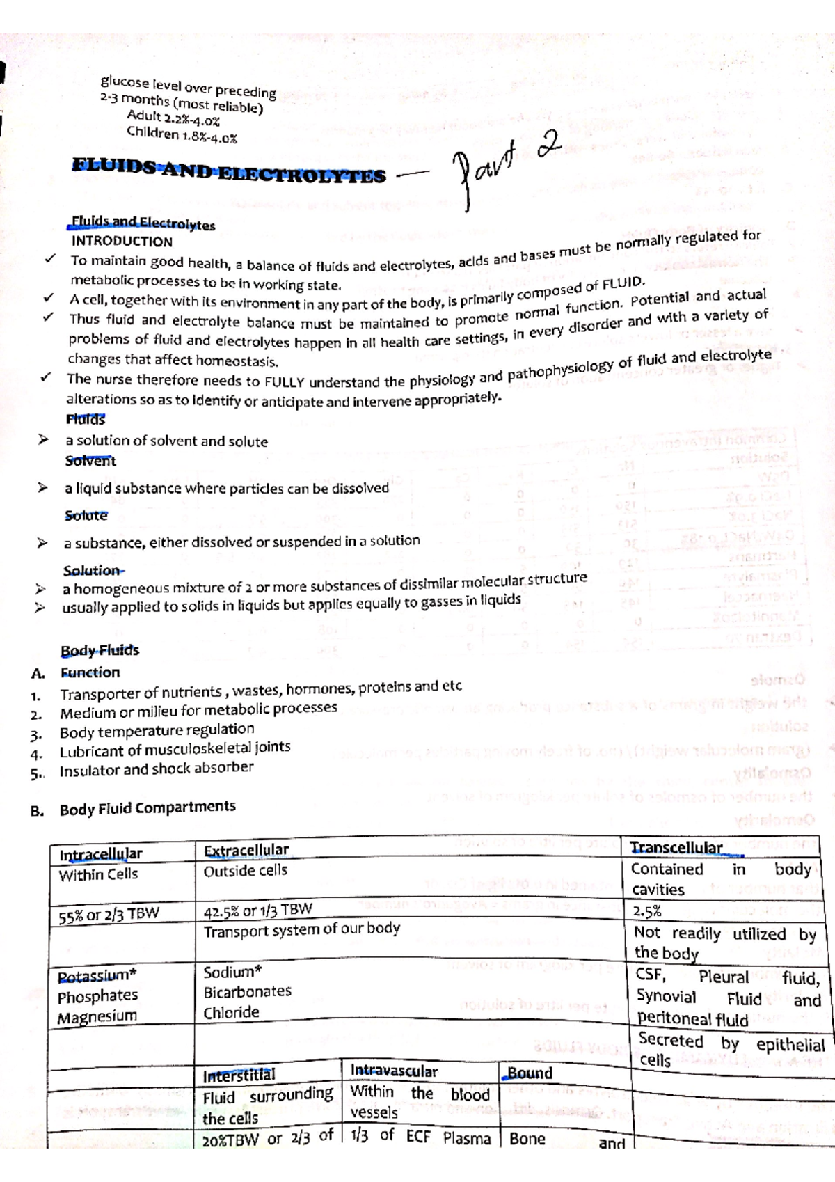 Fluids and Electrolytes ( Medical Nursing ) - Studocu