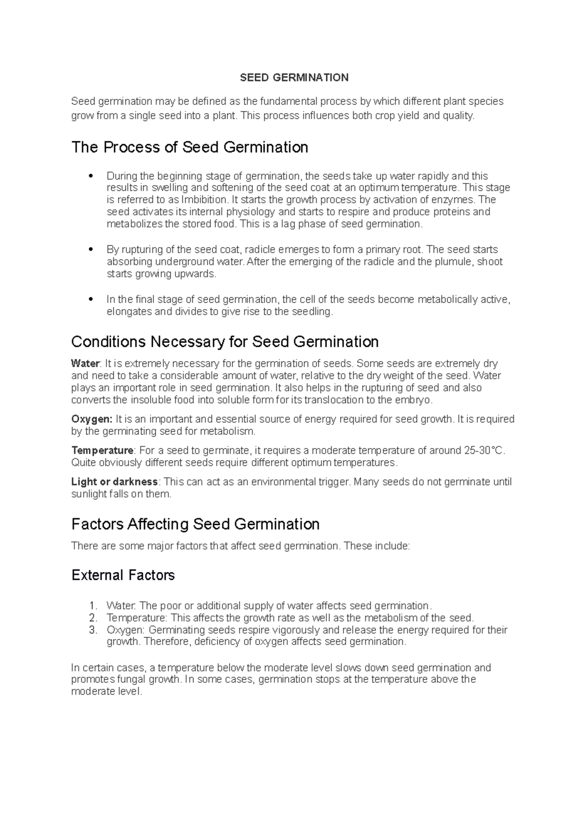 SEED Germination - SEED GERMINATION Seed germination may be defined as ...