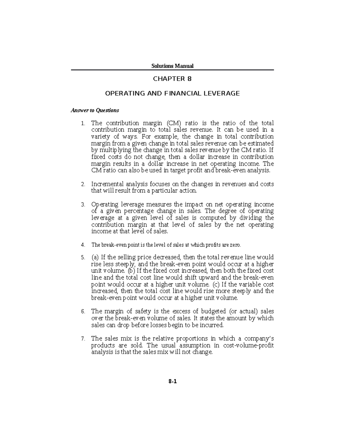 Chapter 8 all - none - Solutions Manual CHAPTER 8 OPERATING AND ...