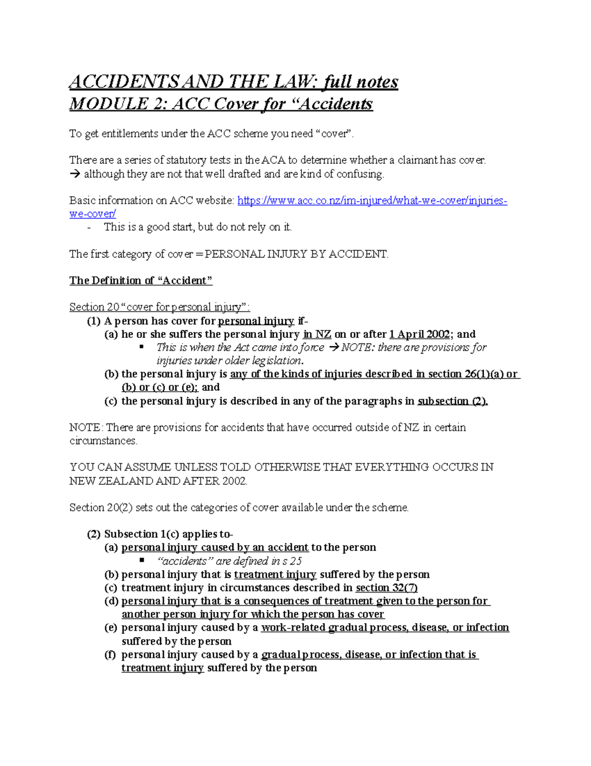 Accidents fullnotes - ACCIDENTS AND THE LAW: full notes MODULE 2: ACC ...