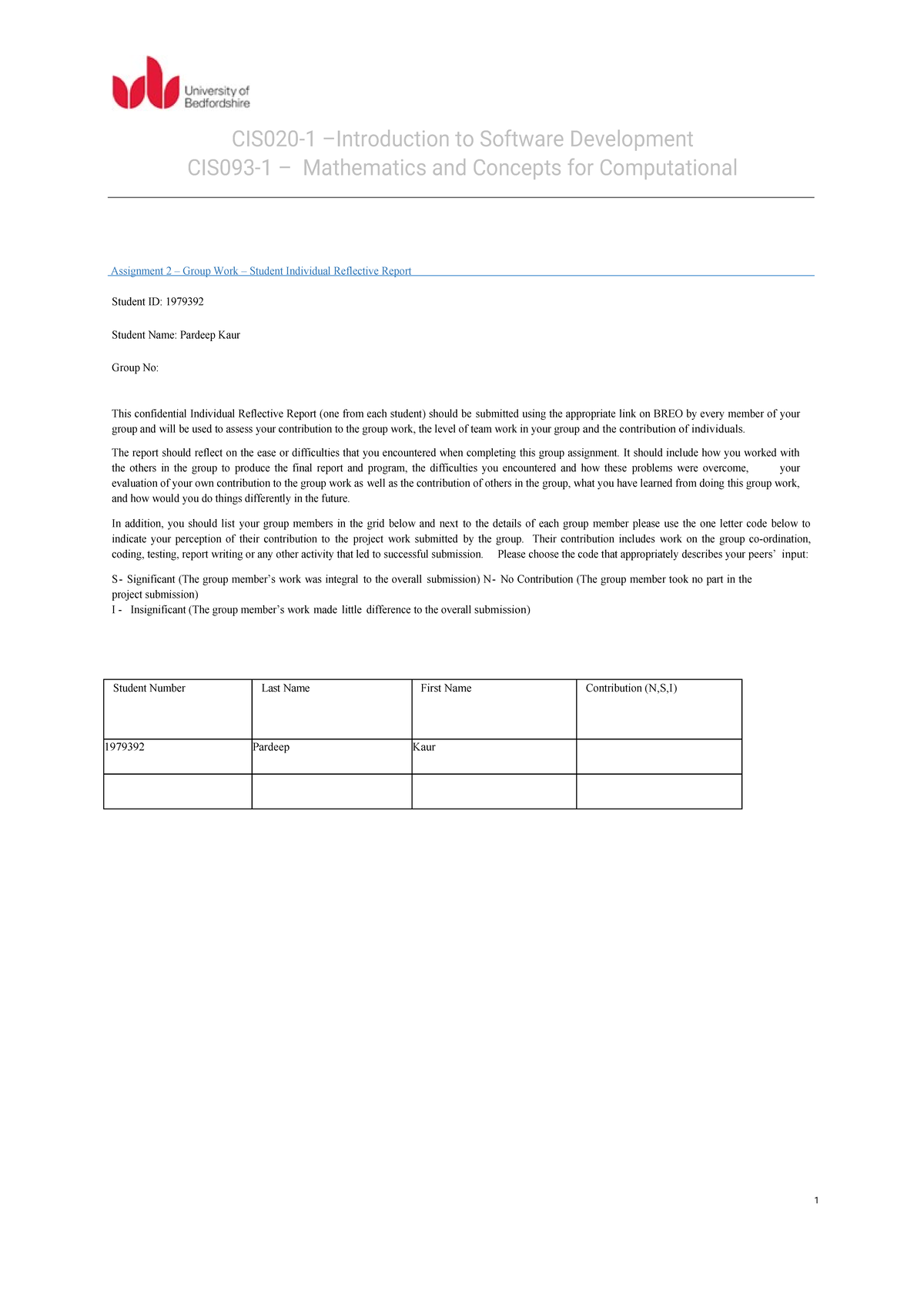 Management Studies - CIS020-1 –Introduction to Software Development ...