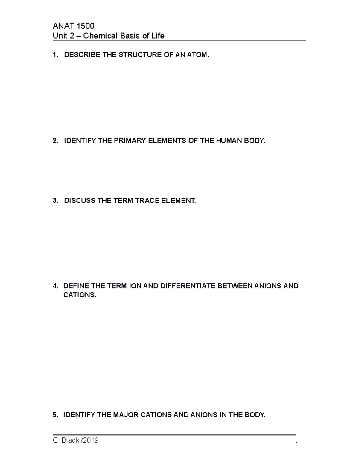 Unit 2 - Chemical Basis of Life - Unit 2 – Chemical Basis of Life 1 ...